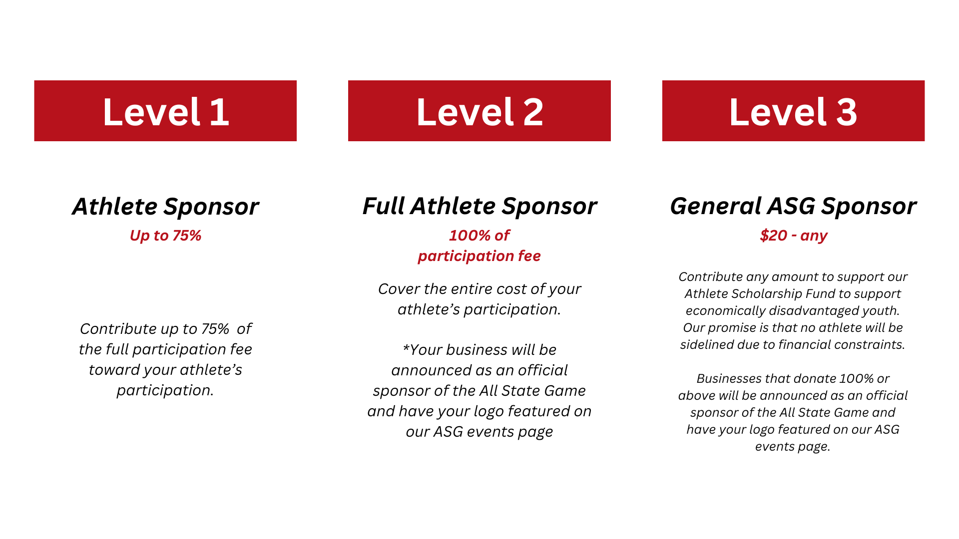 Sponsorship Information - All State Game